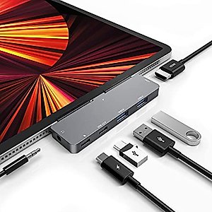 USB C HUB for iPad Pro, Adapter for iPad Air, iPad Pro Hub Docking Station with 4K HDMI,3.5mm Headphone Jack,2 USB3.0 Ports,USB C PD Charging&Data, for iPad Mini M4 M2 11 12.9 13 inch Accessories