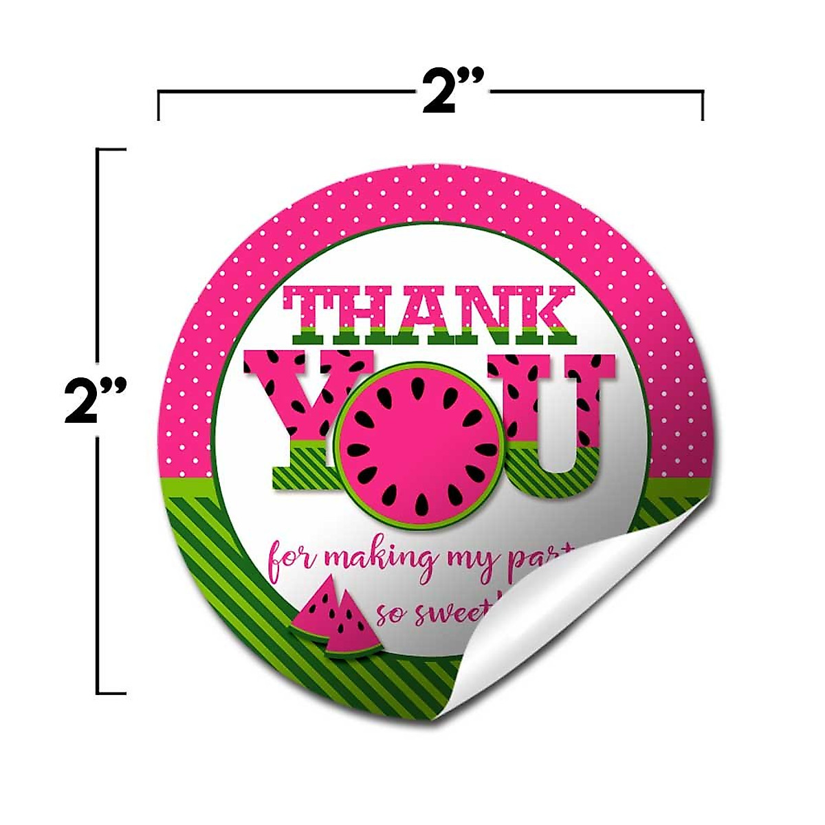 Pink Watermelon Birthday Party Thank You Sticker Labels, 40 2" Party Circle Stickers by AmandaCreation, Great for Party Favors, Envelope Seals & Goodie Bags