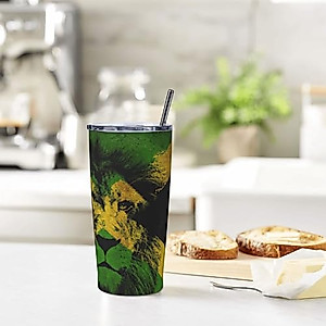 VKKOEWL Jamaican Flag Rasta Reggae Judah Lion Stainless Steel Insulated Tumbler 20 Oz Travel Water Bottle Coffee Mug Drink Cup With Lid Straw