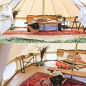 Dream House Outdoor Waterproof Cotton Canvas Family Camping Bell Tent (Beige Cotton Canvas Tent, Diameter 4 Meter)