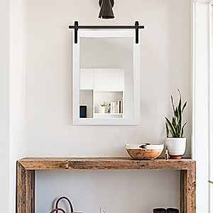 Clavie Farmhouse Wall Mirror Rustic Horizontal Wood Framed Bathroom Mirror, Barn Door Style Decorative Mirrors, 22"x30" White