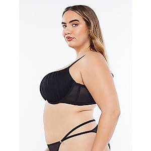 Savage X Fenty, Women's, Gathered Mesh Balconette Bra, Caviar, 38DD