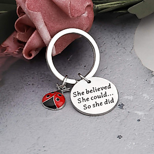 AKTAP Lucky Ladybug Charm Red Ladybird Keychain She Believed She Could So She Did Motivation Gift for Her