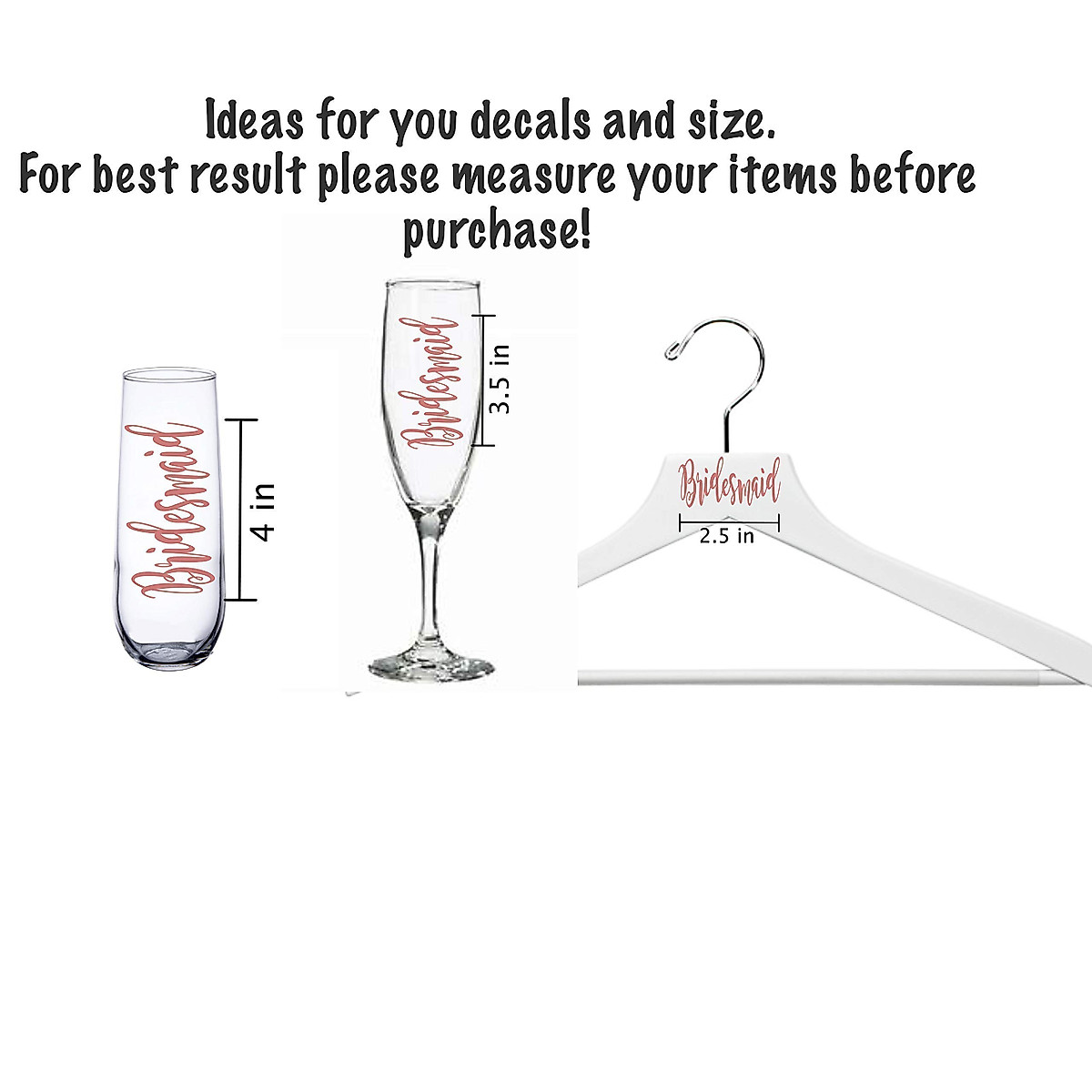 Personalized Bridesmaid Vinyl Decal ONLY DIY for Tumblers Cups Rose Gold on Champagne Glasses Maid of Honor Gifts
