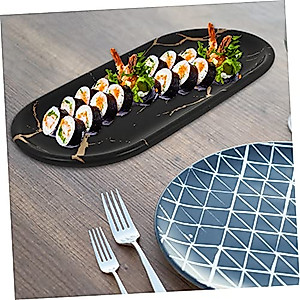 Cabilock 1pc Ceramic Dish Black Marble Tray Serving Platters Beverage Serving Tray Dessert Platter Ceramic Serving Plate Trays Serving Dishes Fruit Serving Dish Snack Storage Box Household
