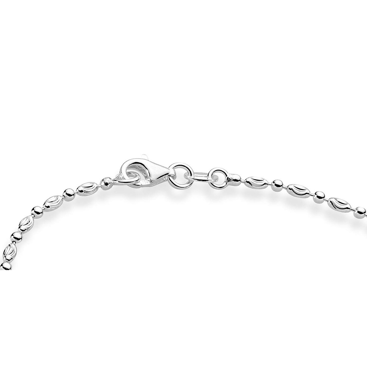Miabella 925 Sterling Silver Diamond-Cut Oval and Round Bead Ball Chain Anklet Ankle Bracelet for Women, Made in Italy (sterling-silver, Length 9 Inches (X-Small))