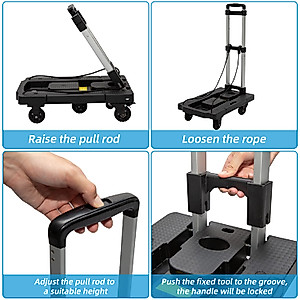 YooMoo Folding Hand Truck 5-Wheel Folding Trolley,Fold Up Luggage Utility Dolly,Heavy Duty Trolley Cart,Stretchable Platform Cart for Home Office Car Travel Luggage Moving