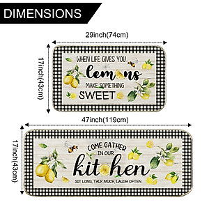 Lemon Kitchen Mat Set of 2, Kitchen Mats for Floor, Farmhouse Lemon Kitchen Rugs and Mats Non Skid Washable, Lemon Kitchen Decor Floor Mats Non Slip, Kitchen Runner Rug Carpet 17x29 and 17x47 Inch