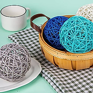 DomeStar Extra Large Rattan Balls, 4 Inches Wicker Balls Decorative Balls Natural Decorative Wicker Rattan Balls Orbs Vase Fillers Blue, White, Grey and Cerulean