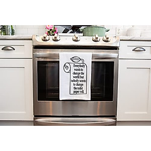 Handmade Funny Kitchen Towel - Change the Toilet Paper Roll - 100% Cotton Funny Flour Sack Hand Towel for Kitchen - 28x28 Inch Bathroom Towel - Perfect for Housewarming-Holiday-Birthday Gift