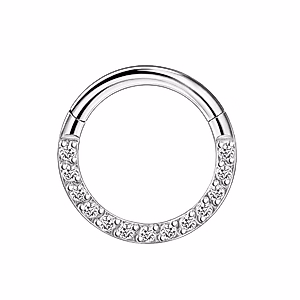 16g 8mm Septum Rings for Women 316L Surgical Steel Septum Clicker 16 Gauge Septum Jewelry CZ Daith Earring Hoop Hypoallergenic Daith Piercing Jewelry Cubic Zirconia Gem Hoop Silver Piercing Earring