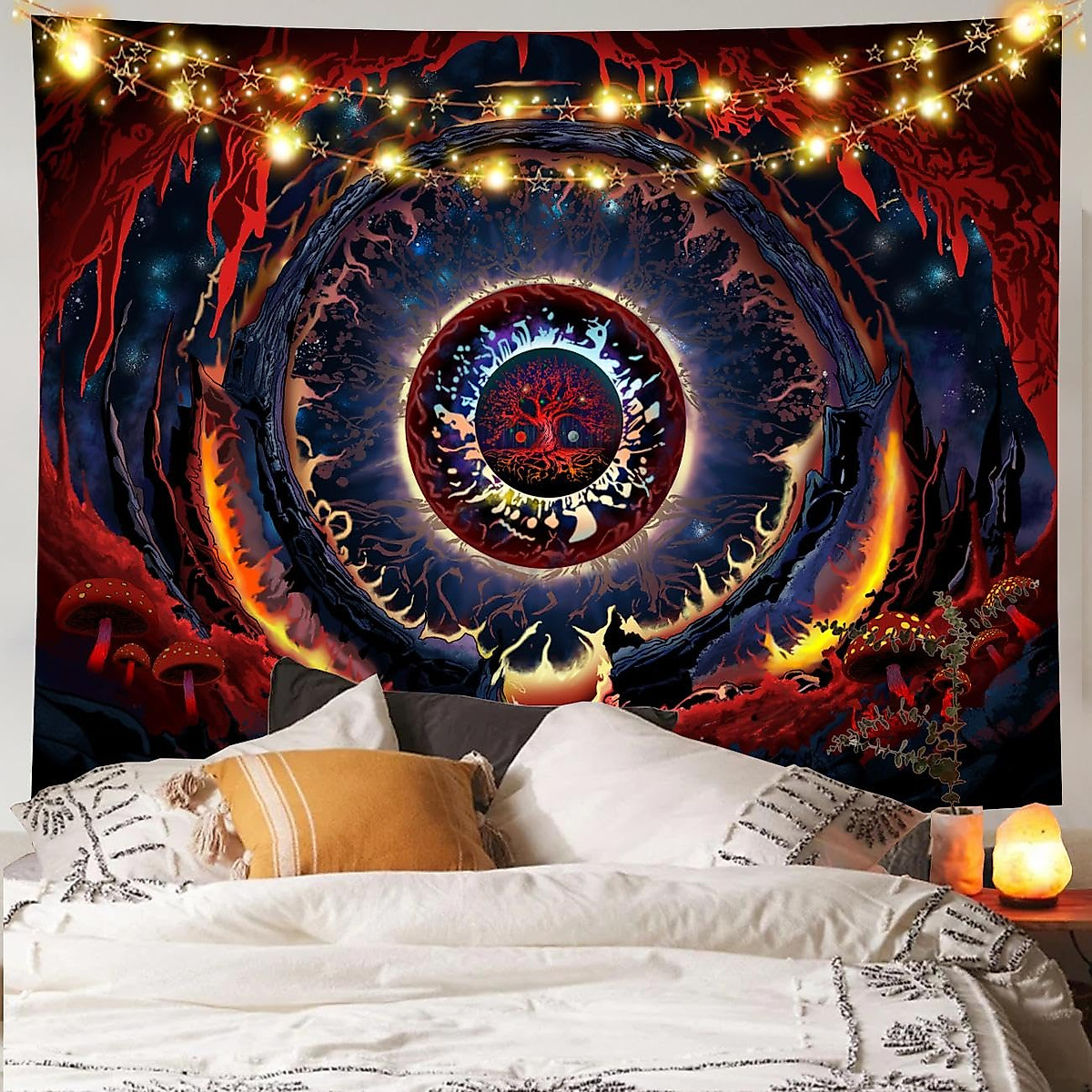 vavalad The Eye Tree of Life Tapestry Nature Plant Black Light Tapestry in Dark Tree of Life Tapestry Reaction Moon Tapestry Poster Wall Hanging Bedroom