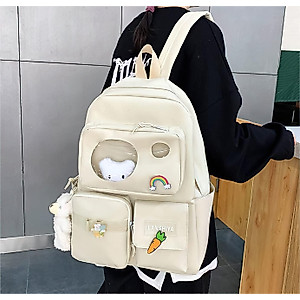 LaurelTree Kawaii Aesthetic Cute 5pcs School Bags Set with Accessories School Suppliers for Teens Girls Backpack Tote Bag (White)…
