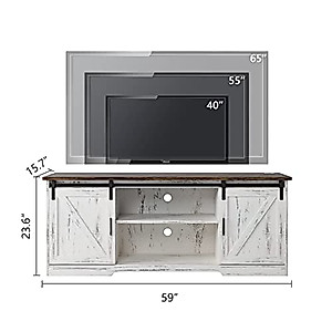 Kasibie Farmhouse 65" TV Stand, Modern LED TV Stand White, Entertainment Center with Storage Cabinet, Sliding Barn Door Media Cabinet (White)
