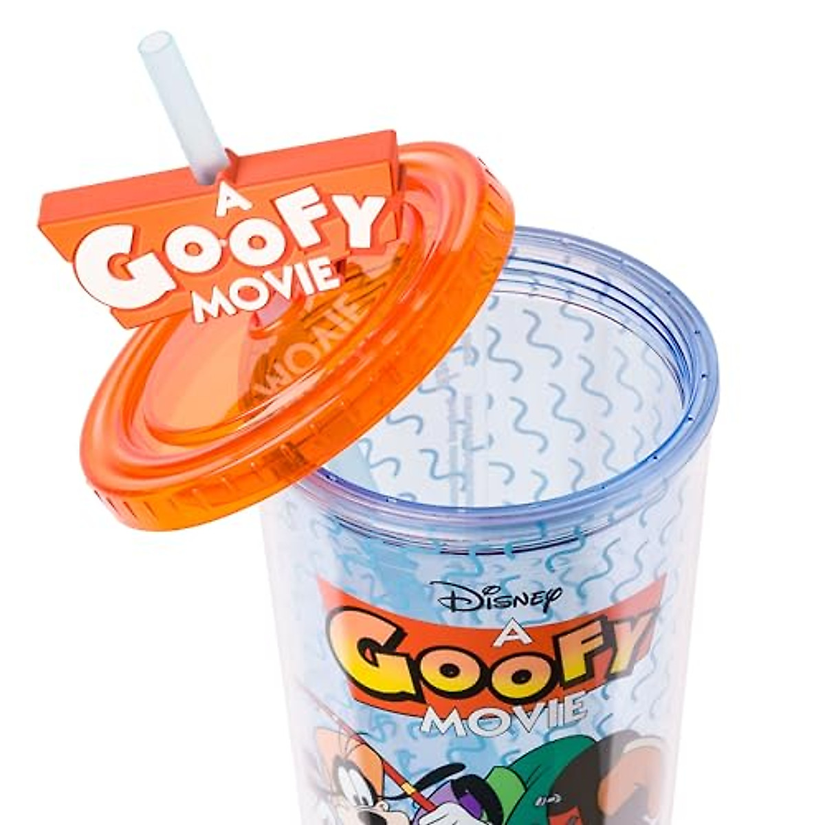 Silver Buffalo Disney A Goofy Movie Featuring Goofy, Max Goof, Roxanne and Bobby Zimuruski Plastic Cold Cup with Lid and Straw Topper, 24 Ounces
