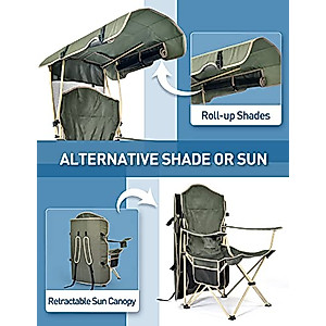 Docusvect Folding Camping Chair with Shade Canopy for Adults, Canopy Chair for Outdoors Sports with Cup Holder, Side Pocket for Camp, Beach, Tailgates, Fishing - Support 330 LBS