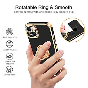 VENINGO iPhone 14 Case,Phone Cases for iPhone 14,Slim Fit Soft 360° Ring Holder Kickstand Magnetic Car Mount Supported Easy Clean Shockproof Protective Cover for Apple iPhone 14 6.1" 2022,Black/Golden