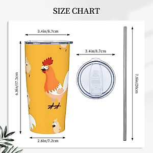 EVANEM 20 Oz Stainless Steel Tumbler With Straw Cleaner Chicken Chick Printed Insulated Cup Travel Coffee Mug Vacuum Insulated Tumblers For Home Office