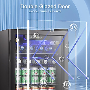 Antarctic Star 2.6cu.ft Mini Fridge 100 Can Beverage Refrigerator Wine Cooler/Cabinet Small Beer Soda Glass Door Counter Top Bar Fridge Freestanding Black