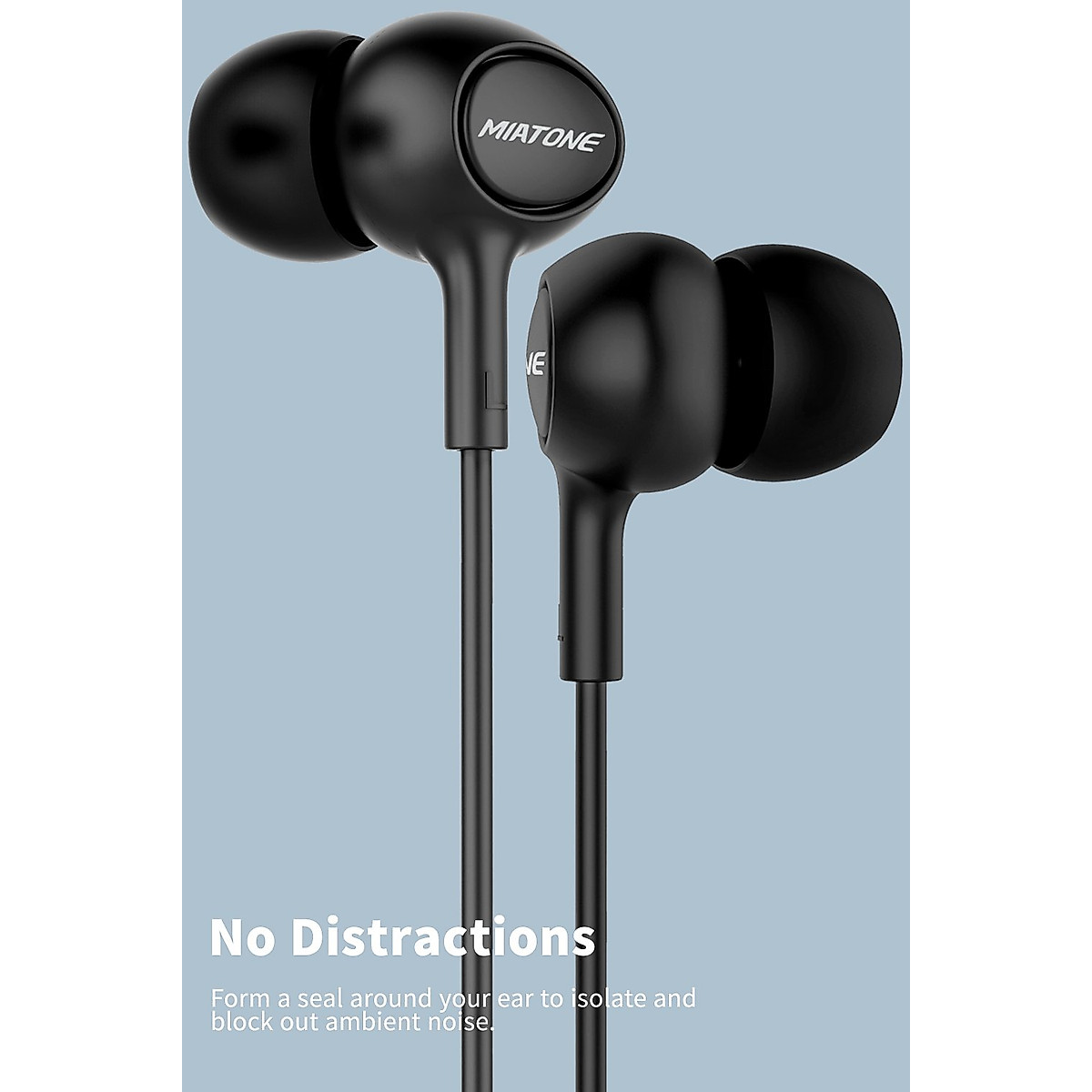 Earbuds, MIATONE Wired in- Ear Earbuds with Microphone, Dynamic Crystal Clear Sound Ergonomic Ear Buds Earphones Headphones for Android, BlackBerry - Black