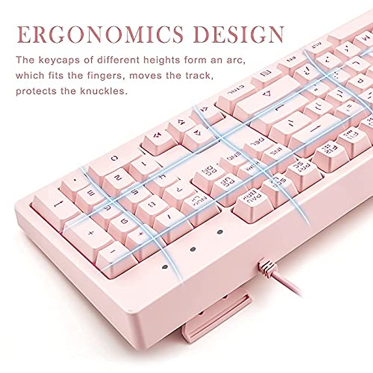 LIOURFE Keyboard with 7 Color LED Backlit, 104 Keys Quiet Wired Computer Keyboard for Office, Mechanical Feeling Gaming Keyboard for Windows Laptop PC Mac (Pink)