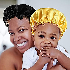 Satin Bonnet Sleep Cap 3Pcs Adjustable Bonnets for Kids Baby Children Infant Newborn Girls Boys Reversible Toddler Bonnet for Curly Hair Natural Hair Double Layer Satin Hair Bonnet for Sleeping