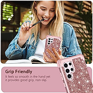 LONTECT for Galaxy S23 Ultra Case with 2 Camera Lens Protector,Three-Layer Shockproof Heavy Duty Full Body Sturdy Protective Case for Samsung Galaxy S23 Ultra 5G,Rose Gold