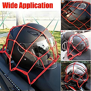 Amiss 15"x15" Elastic Motorcycle Cargo Net, Heavy Duty Bungee Net with 6 Adjustable Plastic Hooks, Luggage Thicken Netting with 2"x2" Small Mesh, Fit for Trailer, SUV, Motorcycle, ATV, Bike - Red