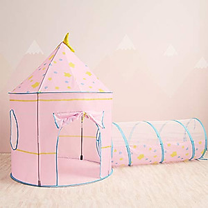 Kids Play Tent 3 Pieces, Pop Up Play Tents with Crawl Tunnel & Ball Pit with Basketball for Kids, Boys, Girls, Babies and Toddlers, Indoor/Outdoor Playhouse, Best Gift for 18 Months-8 Year Old, Pink
