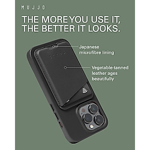 Mujjo Full Leather Magnetic Wallet for iPhone - Three-Card Easy-Access Design - Made from Luxurious Leather & Microfiber - Slim, Secure Design - Black