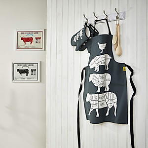 Huxters Chef Apron for Men – Bib Kitchen Apron Screen-Printed with British Meat Cuts – 100% Cotton Twill Protects the Grill Master from Grease Splatter and Stains