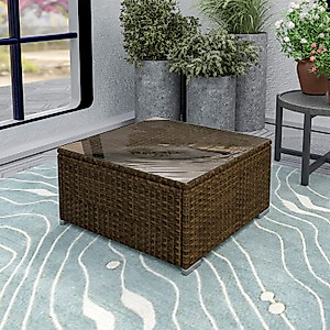 HOMPUS Outdoor Patio Furniture Brown Wicker Coffee Table for Sectional Sofa