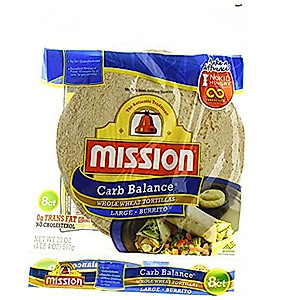 Mission 10 Inch Carb Balance Whole Wheat Tortillas LARGE Burrito 8 ct 20 oz Pack of 3 Total of 60 oz Kosher Certified