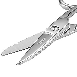 LIVINGO 5-1/5 Inch Heavy Duty Electrician Scissors, Professional Forged Stainless Steel Electrical Shears with Notches for Industrial Stripping, Cutting Telecom Cable, Wire