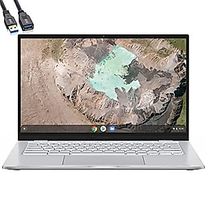 ASUS C425 Chromebook Computer, 14" FHD Laptop, Intel Core M3-8100Y up to 3.4GHz, 8GB RAM, 64GB eMMC, 802.11AC WiFi, Bluetooth, Backlit Keyboard, Silver, Chrome OS, BROAG USB Extension Cable