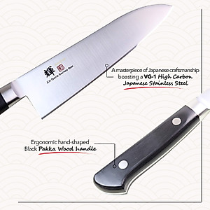 JCK ORIGINAL Kagayaki Japanese Chef’s Knife, KG-3ES Professional Santoku Knife, VG-1 High Carbon Japanese Stainless Steel Pro Kitchen Knife with Ergonomic Pakka Wood Handle, 7 inch