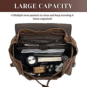 HuaChen Wax-Coated Canvas Backpack: Vintage Outdoor Travel Bag, Laptop Sleeve, Water-Resistant Shoulder Rucksack (M82_Army Green)