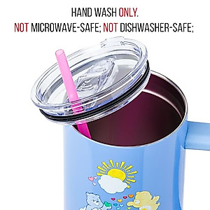 Silver Buffalo Care Bears Featuring Grumpy Bear, Funshine Bear, and Love-A-Lot Bear Heart Showers Ombre Stainless Steel Tumbler with Handle and Straw, Fits in Standard Cup Holder, 40 Ounces