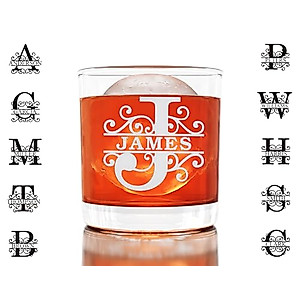Personalized Whiskey Glass, Customized Engraved Monogram Cocktail Glass, 11 oz Custom Whiskey Gift Glass Birthday Gift For Him and Her (1 Glass)