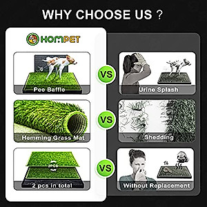 Hompet Dog Potty for Indoor or Porch, 2 Pcs Artificial Grass Training Pads with Pee Baffle, Reusable Dog Grass Pad with Tray, Alternative to Puppy Pads, Portable Dog Litter Box for Small/Medium Dogs