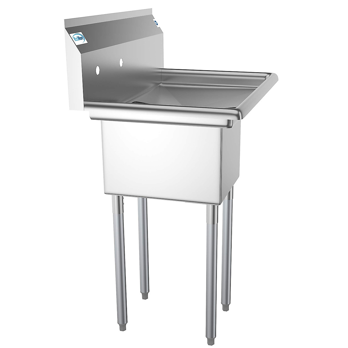 KoolMore 1 Compartment Stainless Steel NSF Commercial Kitchen Prep & Utility Sink with Drainboard - Bowl Size 12" x 16" x 10", Silver