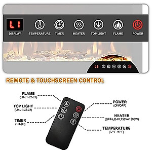 Mystflame 60 inch Electric Fireplace, Recessed and Wall Mounted Slim Electric Fireplace, 750/1500 Watt Heater Fireplace, Log & Crystal Hearth, Adjustable Realistic Flame, Remote Control & Touch Screen