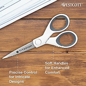 Westcott 16376 Crafting Scissors, 5-Inch Titanium Micro-Tip Scissors, White/Gray