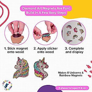 Little Jupiter Unicorns and Rainbows Diamond Art Magnets Set - 8pcs - Diamond Art for Kids - Diamond Art Kits for Kids w/Diamond Art Stickers - Diamond Art Kits - Kids Diamond Art Kits