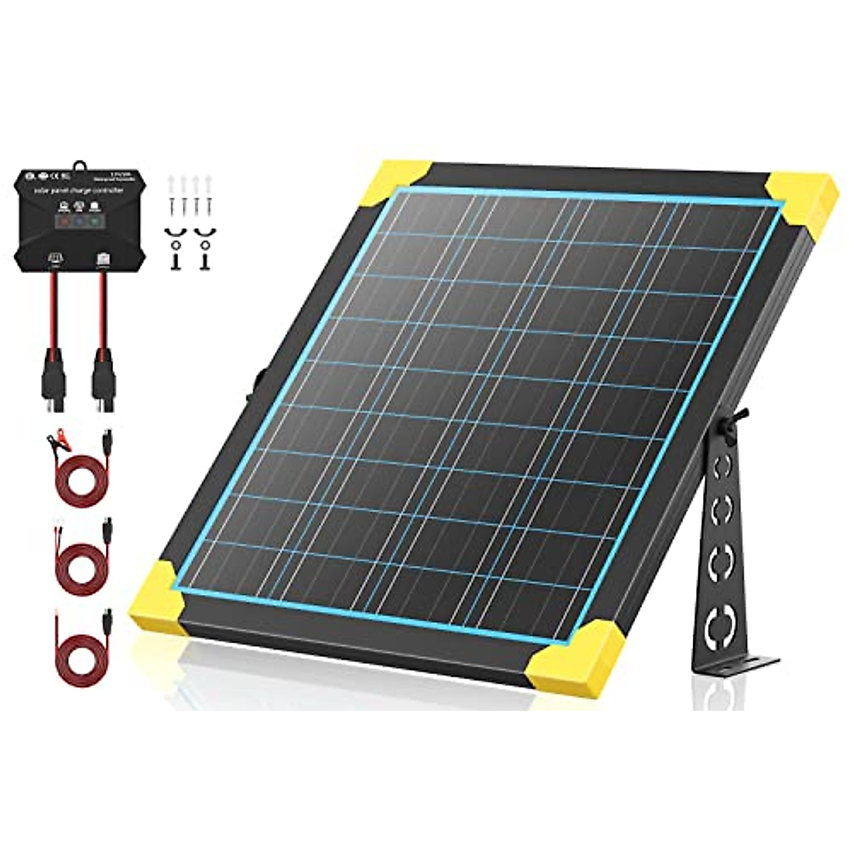Voltset 20W 12V Solar Panel Kit, Solar Battery Trickle Charger Maintainer with MPPT Solar Charge Controller, Extension Cable Clips O-Ring Terminal & Adjustable Mount Bracket for Car Motorcycle Marine