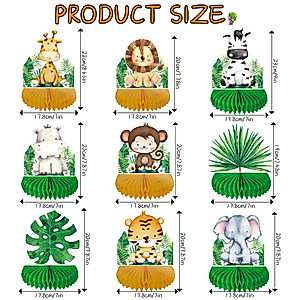 LLMSIX 9 Pcs Safari Honeycomb Centerpieces Jungle Baby Shower Decorations Safari Centerpieces for Tables Jungle Safari Animal Honeycomb Centerpieces for Jungle Safari Themed Birthday Party Supplies