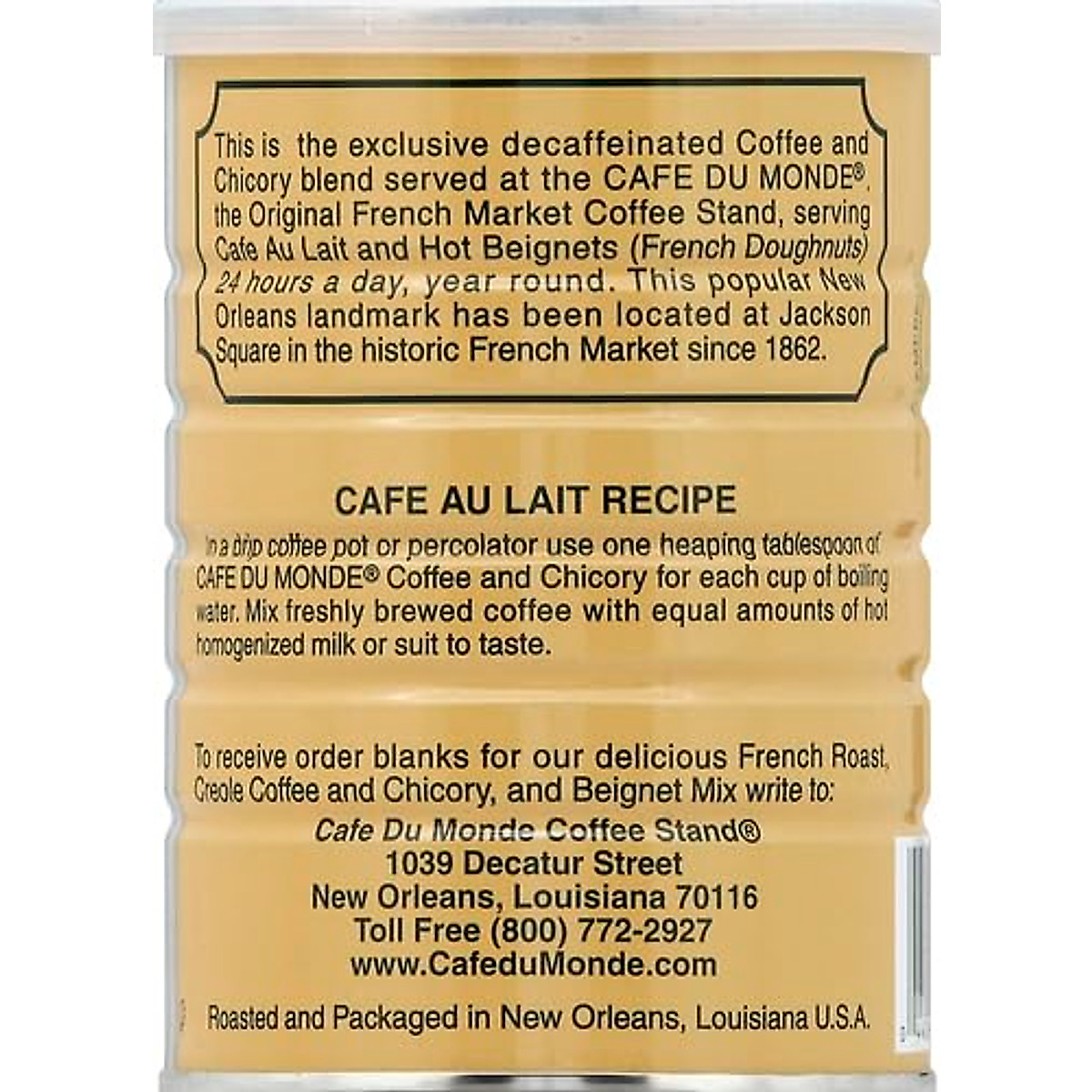 Cafe Du Monde Coffee and Chicory Decaffeinated, 13 Ounce