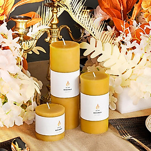 AGLARY 3"x 6" Large Beeswax Pillar Candle, Made of Pure Natural Beeswax, with Ultra Long Burning Time and Low Allergenicity-Raw，82H