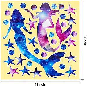 130+ Mermaid Wall Decal - Mermaids Starfish Bubble Stickers for Girls Room Bedroom Bathroom Decoration - Ocean/Underwater/Under the Sea Baby Shower/Birthday Party Supplies