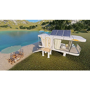 Generic Tiny Prefab House. Container Movable House. Solar Powered Mobile Container House Modular Guest House.40 and 20 ft 2 Spacious Bedroom + Luxury Shower Bathroom+Kitchen Space (20 ft), White